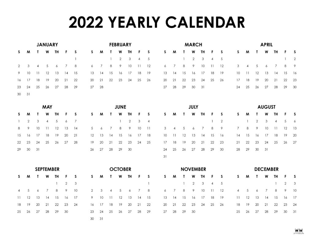 2022 Year Calendar Yearly Printable 2022 Yearly Calendars 25 Free