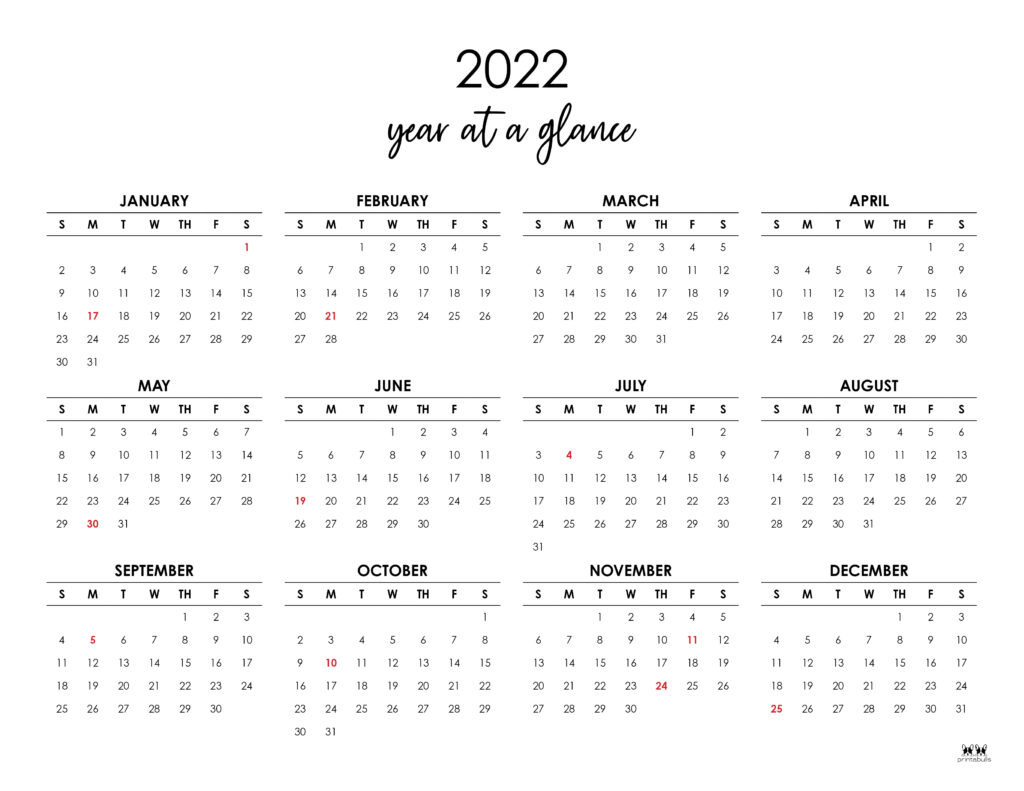 Full Year Calendar 2022 2022 Yearly Calendars 25 Free Printables