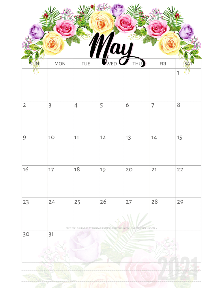 Free Printable Pretty Roses Calendar For 2021 Printables And Inspirations