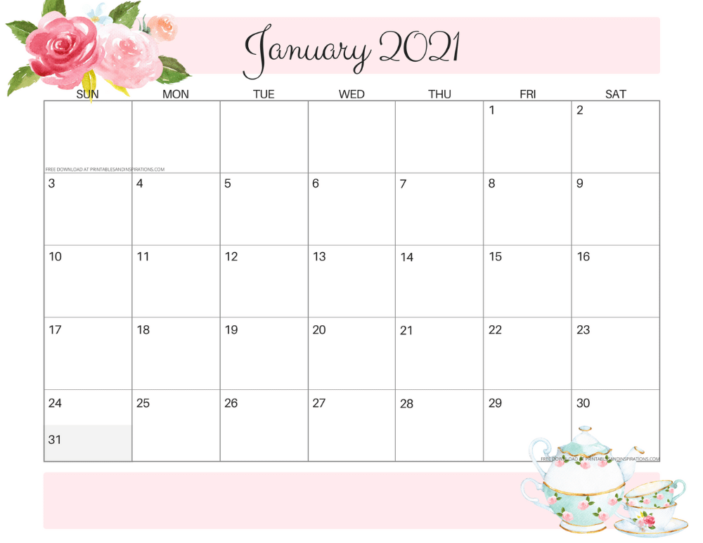 2020 2021 Free Printable Pretty Floral Calendar Printables And