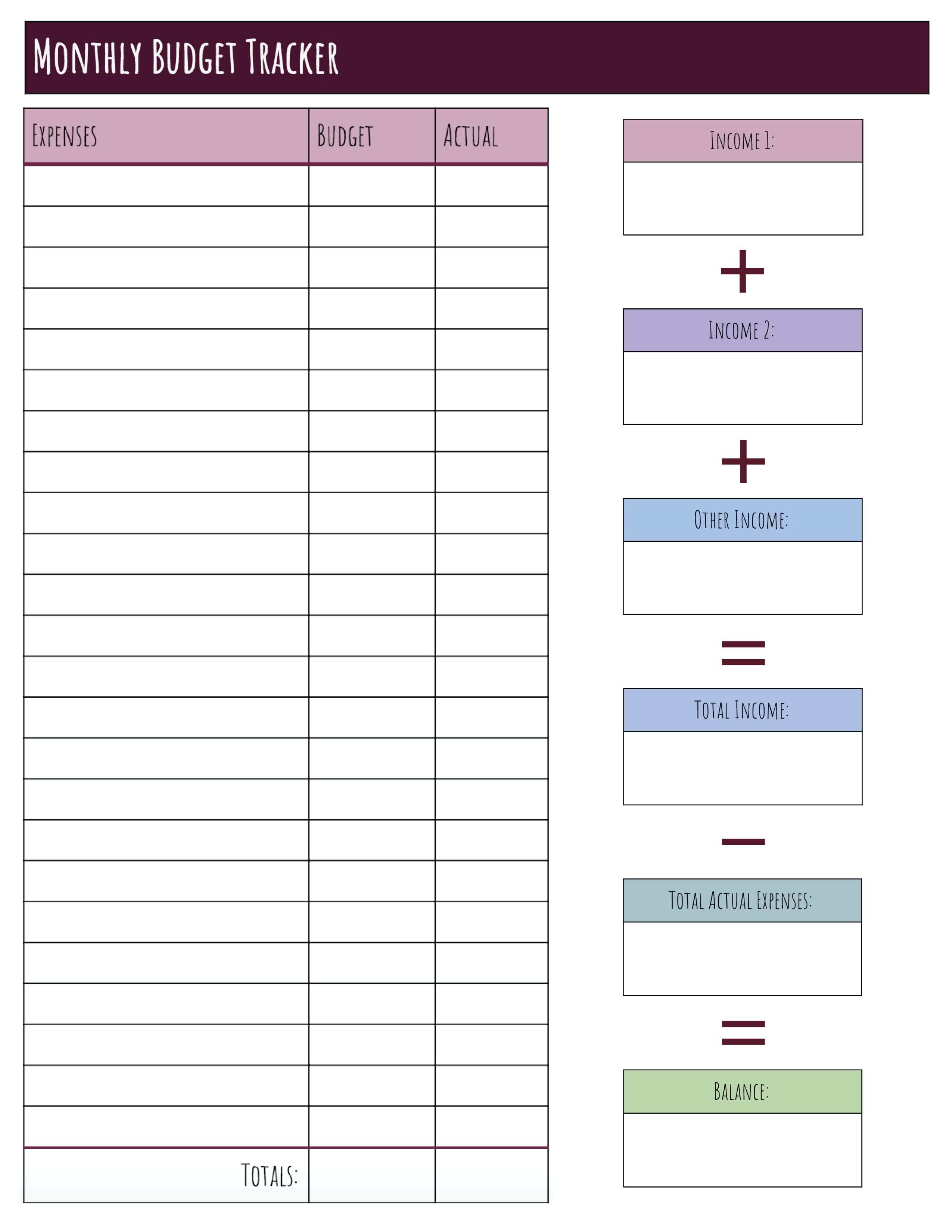 Free Monthly Budget Template Printable