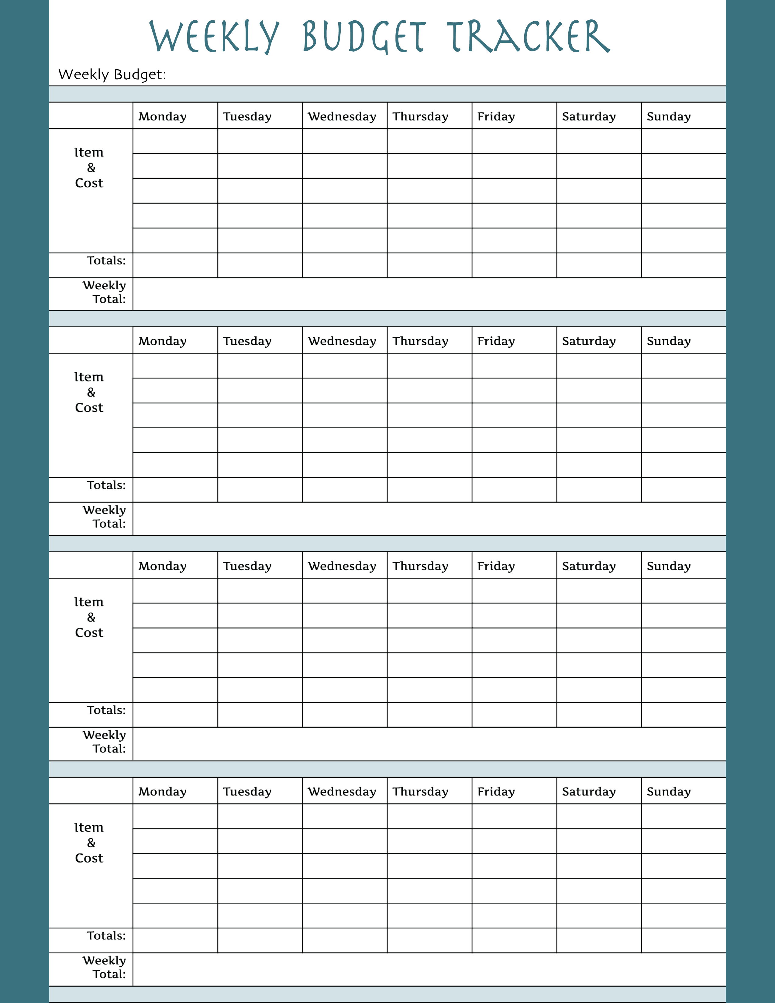 Free Printable Weekly Budget Template Printable Templates