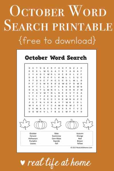 October Word Search Printable Printable Word Searches