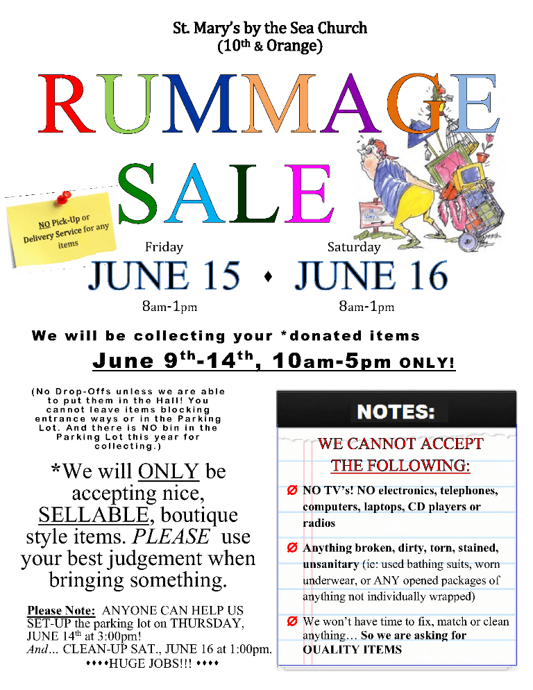 Rummage Sale June 15 And 16 St Marys By The Sea Roman Catholic Parish