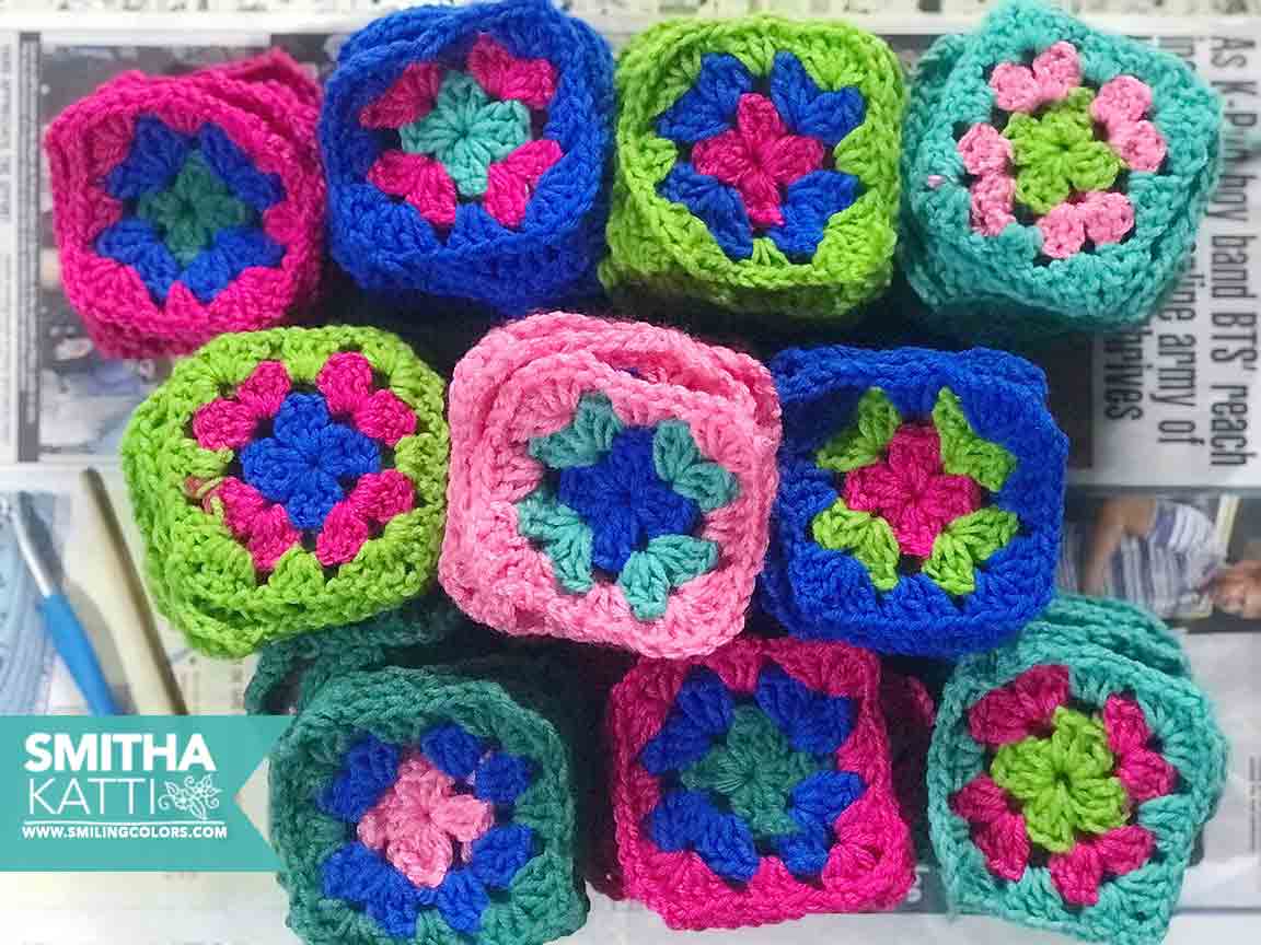 Basic Granny Square Pattern With Easy Step By Step Photo Smiling Colors