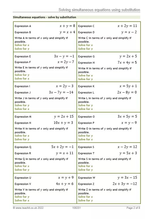 Simultaneous Equations Worksheet Ks3 With Answers Tessshebaylo