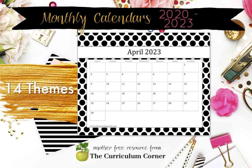 Free Teacher Calendar Pages The Curriculum Corner 123