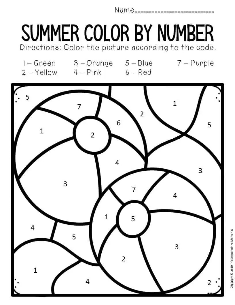 Color By Number Summer Printables