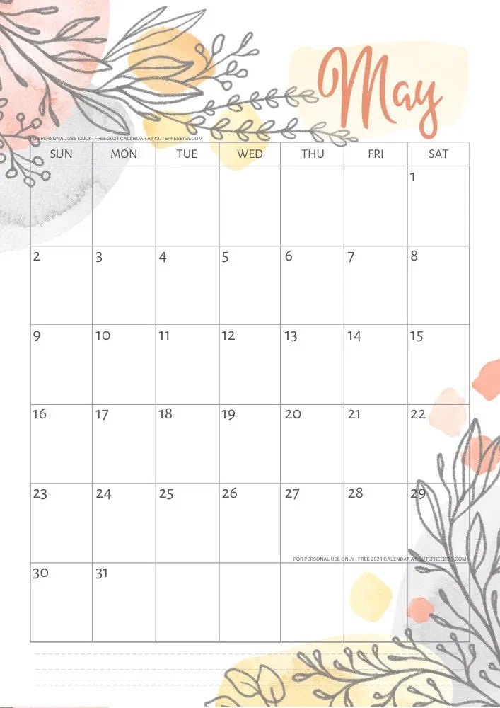 Cute 2021 Printable Blank Calendars Free Calendar 2021 Printable 12