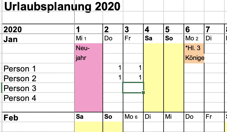 Urlaubsplan Vorlage Excel 2021 Dynamischer Ewiger Kalender Alle Meine