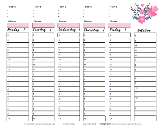 Week At A Glance Planner Printable Vintage Glam Studio