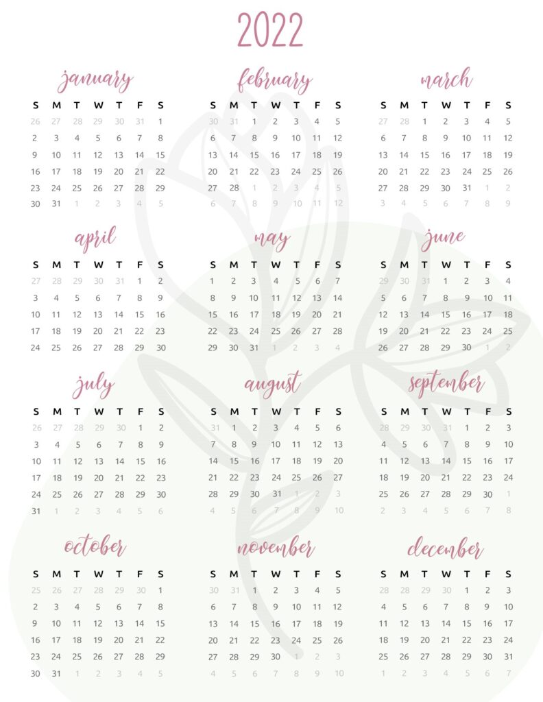 2022 Calendar Printable One Page World Of Printables 2022 One Page