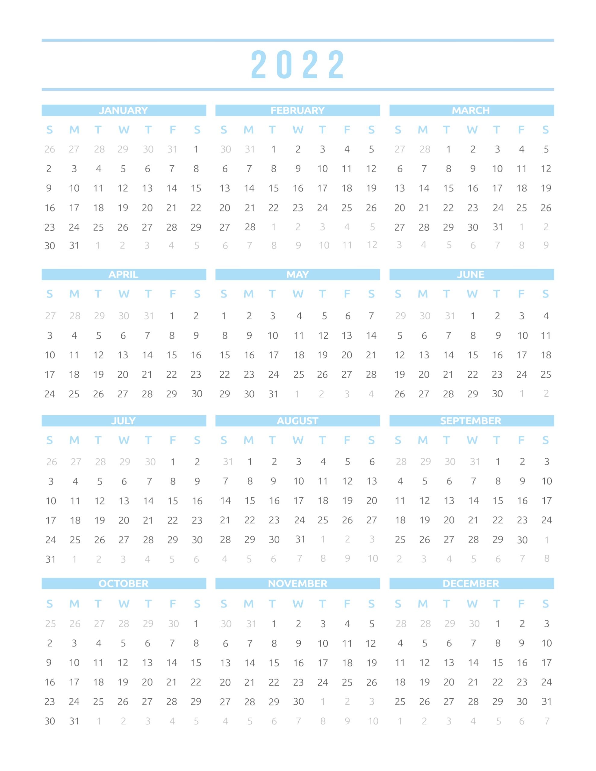 Full Year Calendar 2022 2022 Yearly Calendars 25 Free Printables