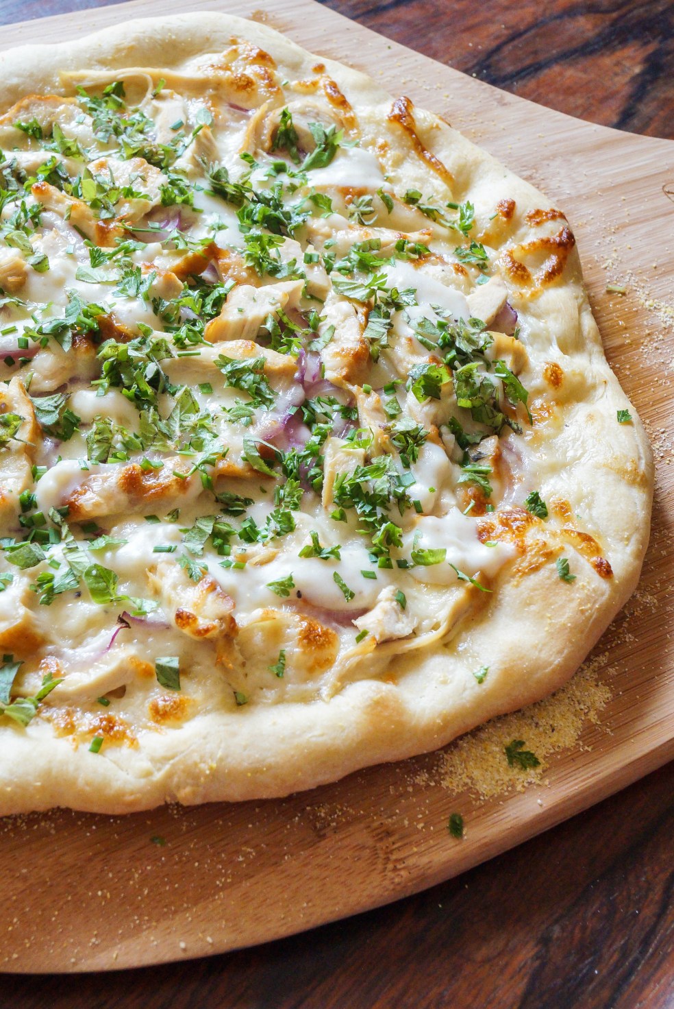 White Pizza With Chicken And Fresh Herbs Taras Multicultural Table