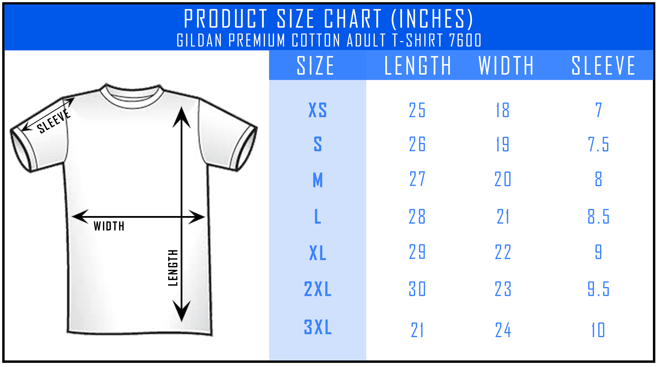 Gildan T Shirt Size Chart