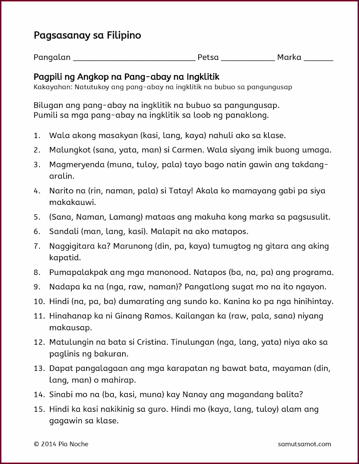 Pang Uri At Mga Halimbawa The Filipino Homeschooler Nito Worksheet 1st