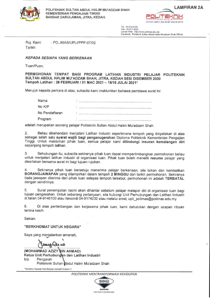 Surat Permohonan Latihan Industri Uitm Contoh Surat Permohonan My Xxx