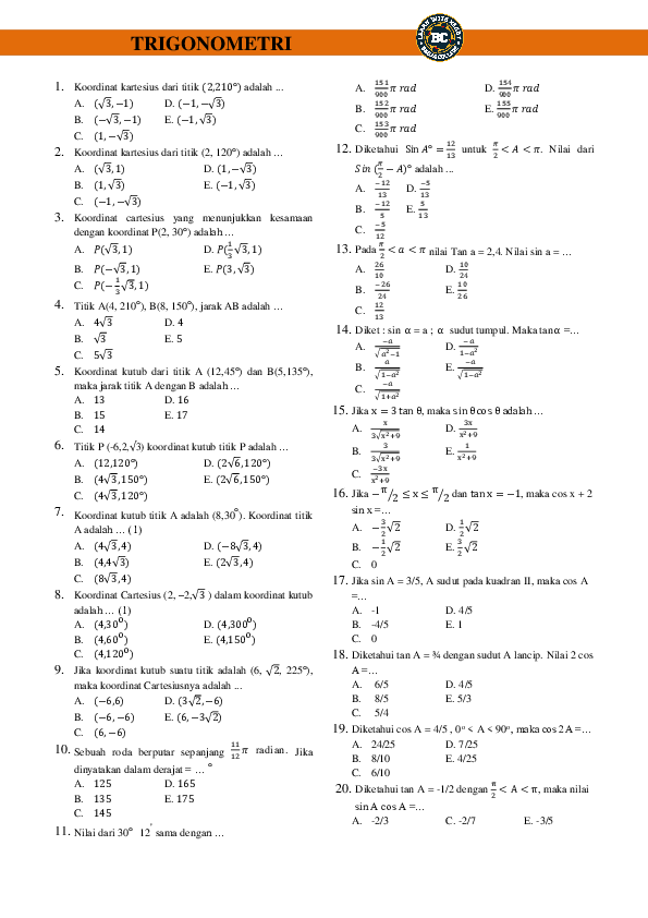 Soal Trigonometri Kelas 10 Satu Trik