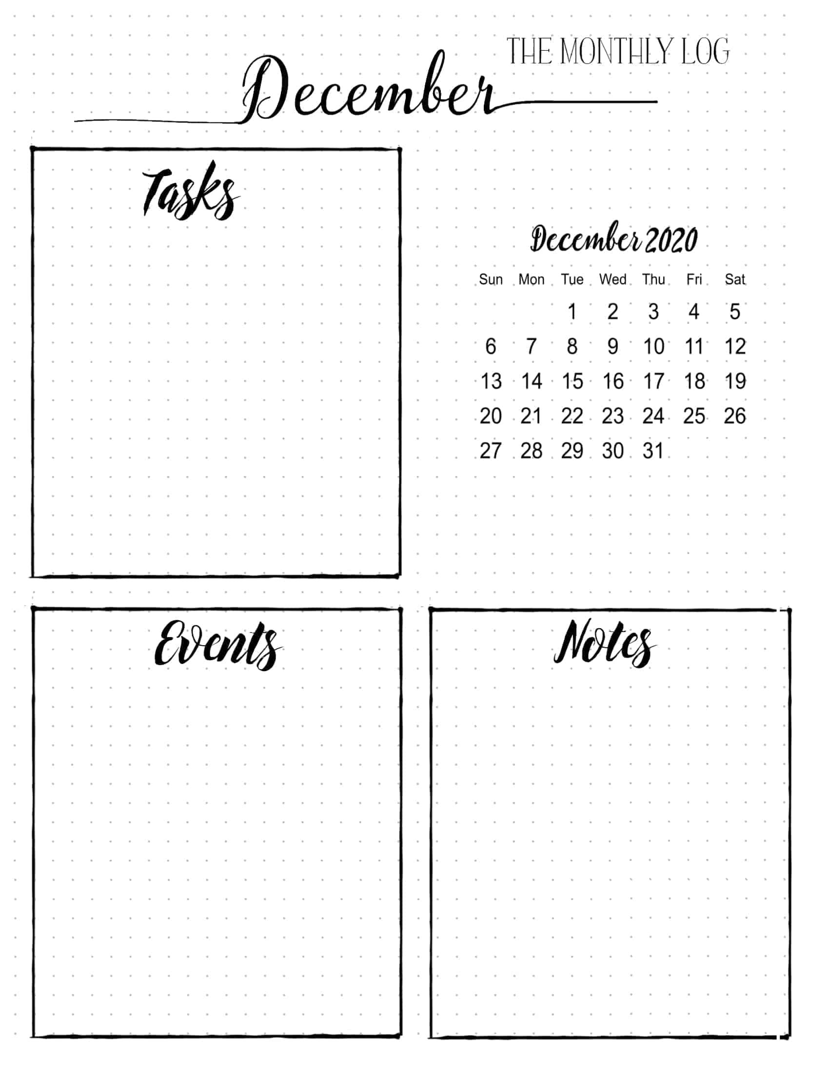 Bullet Journal Yearly Calendar Printable Printable Word Searches