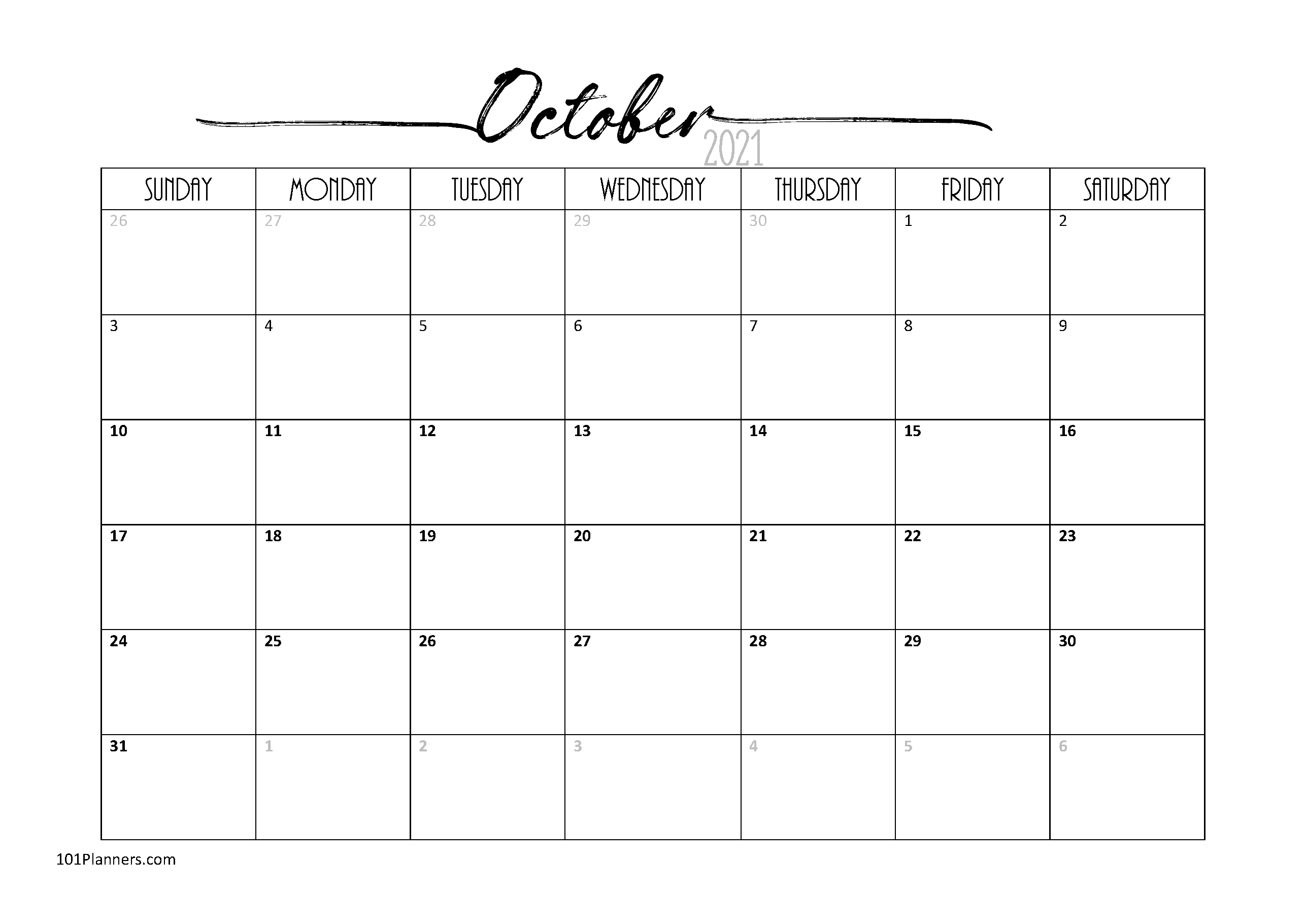 Free Printable October 2021 Calendar Customize Online