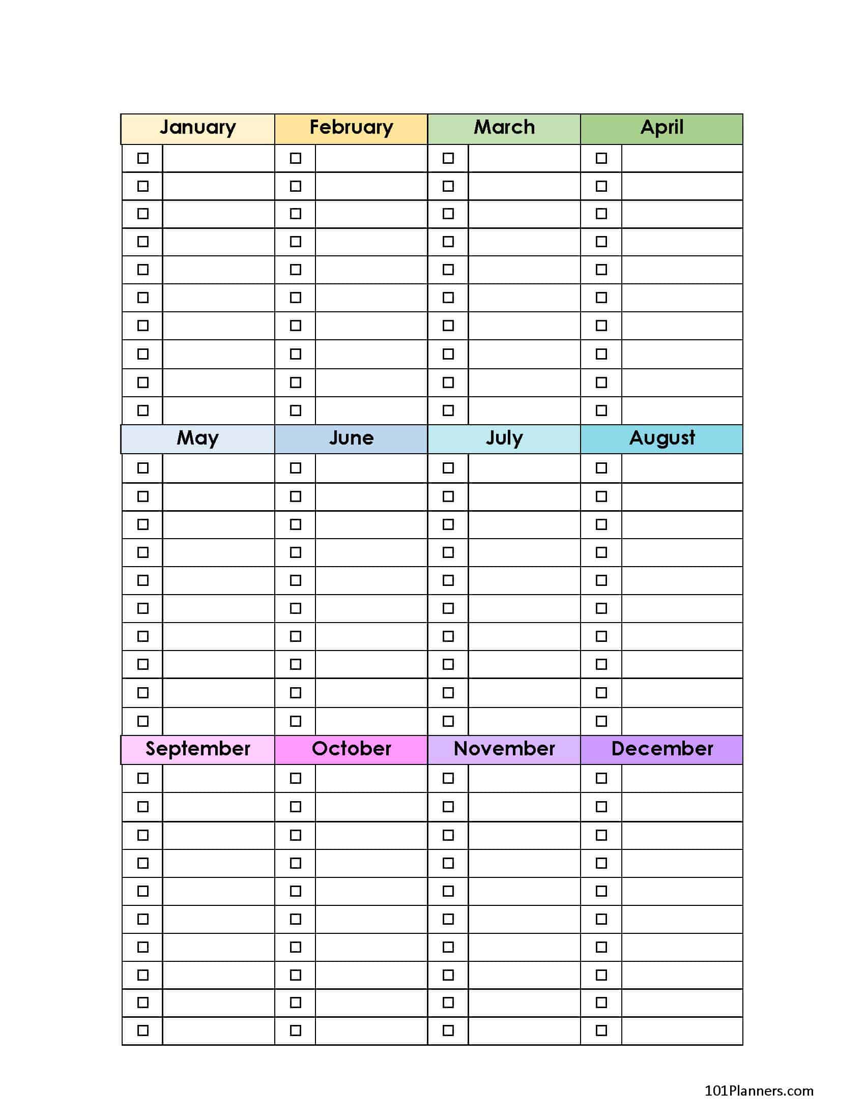 Printable Monthly Checklist Calendar