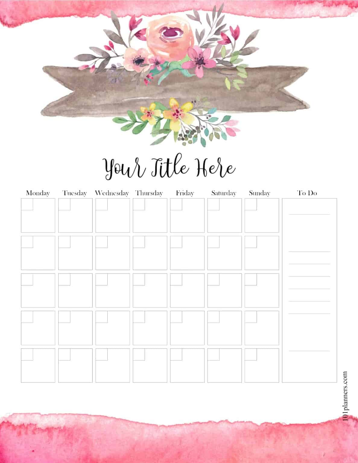 Customizable Printable Calendar