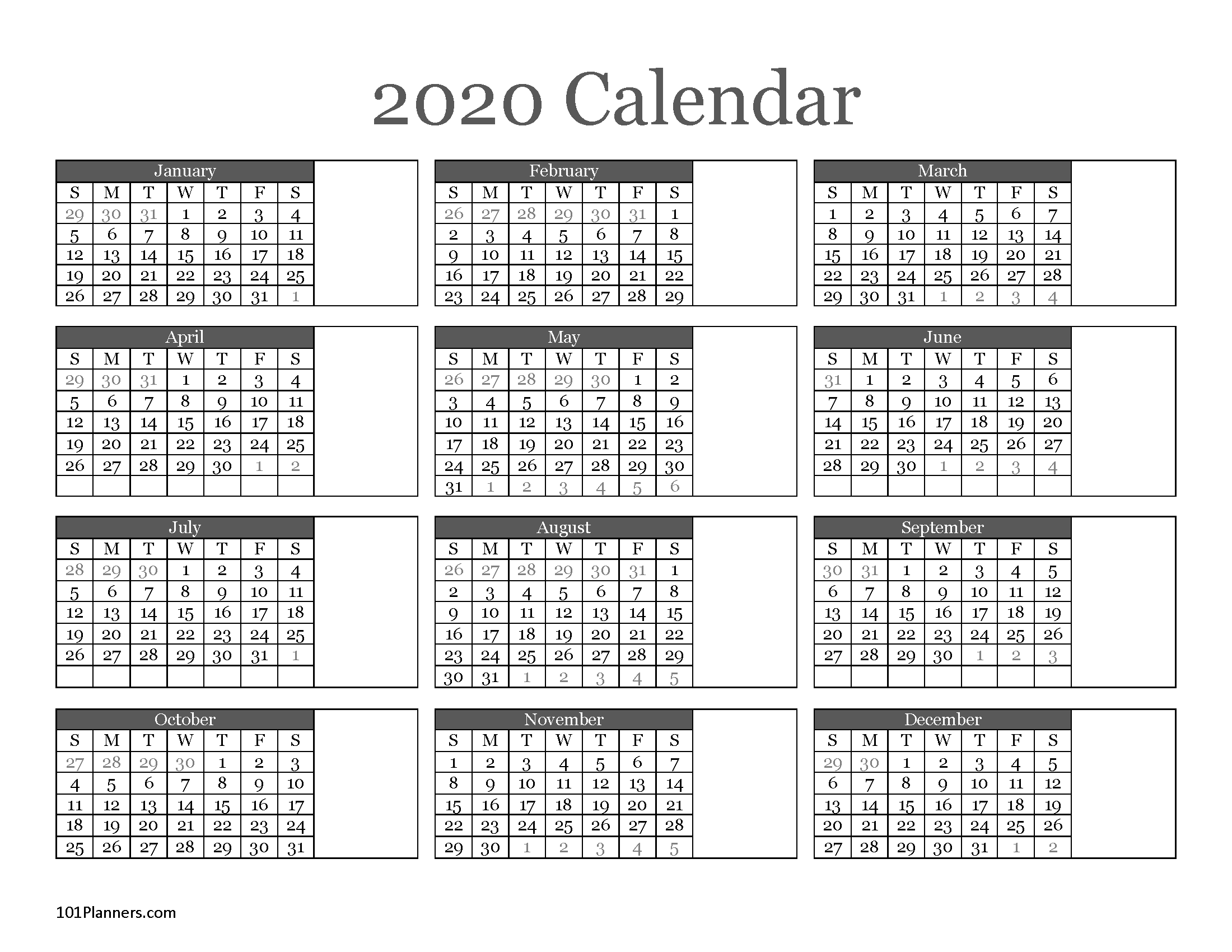 2 Year Calendar Printable 2020 2021 Word Pdf Image