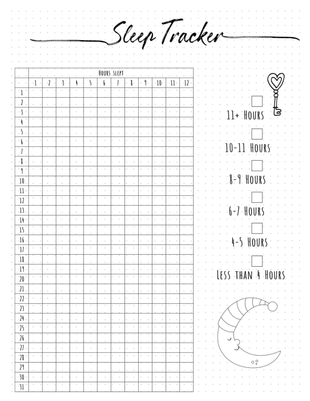 Sleep Tracker Bullet Journal Free Customizable Printable