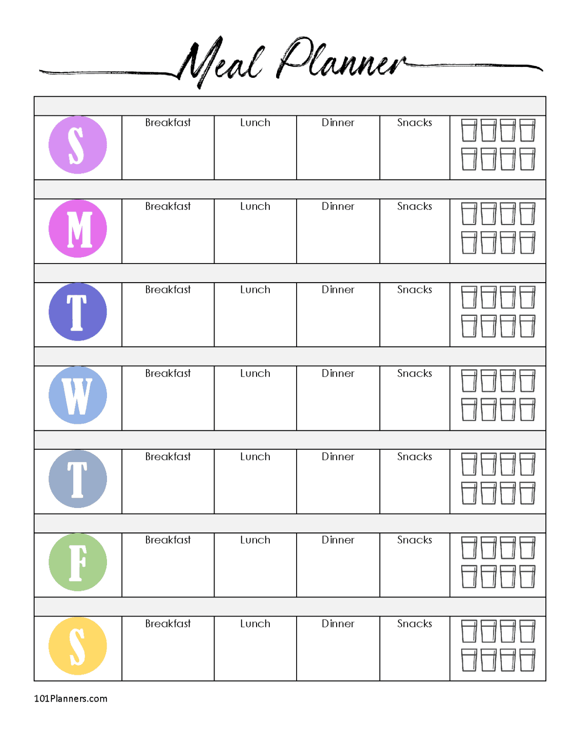 Printable Weekly Meal Planner Template With Snacks Calirilly