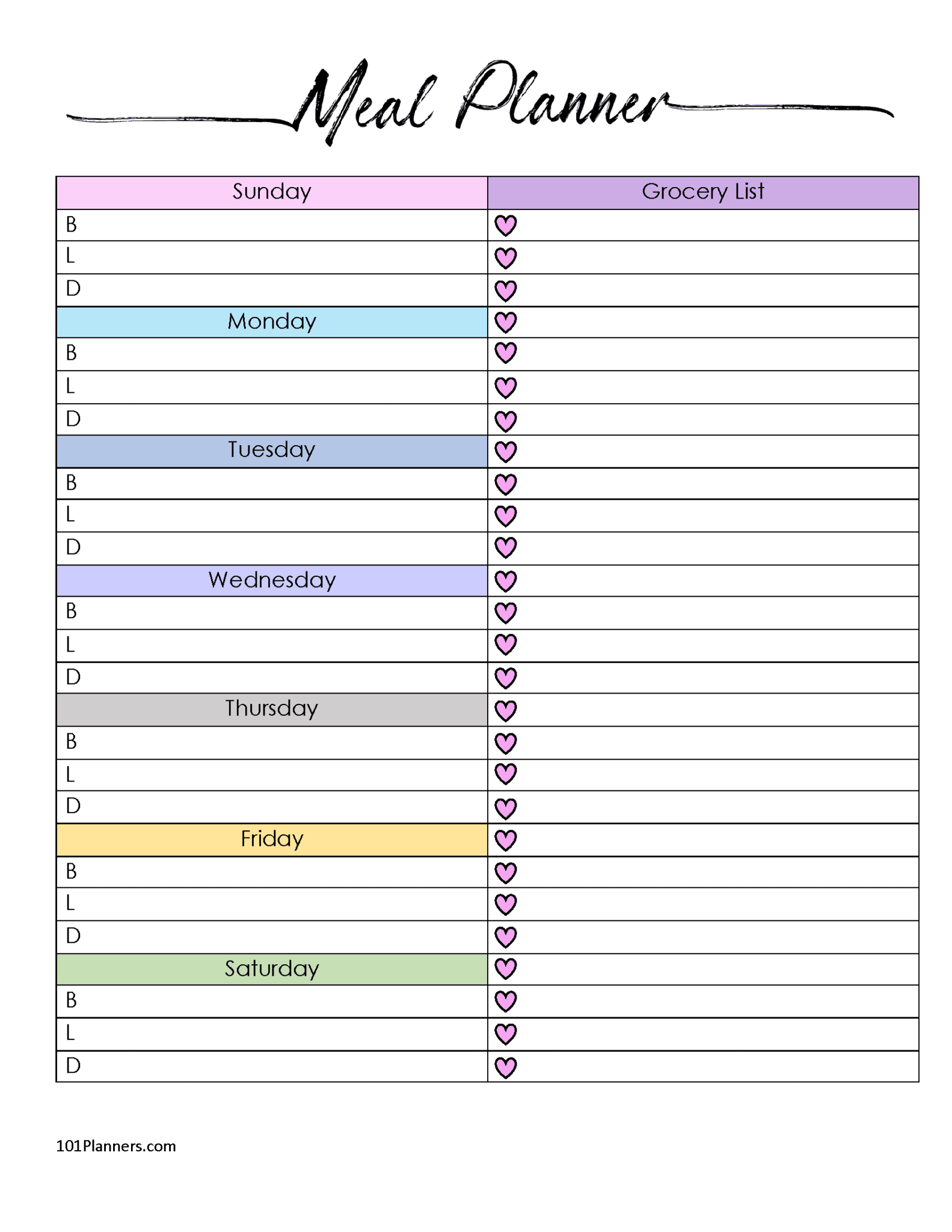 Cute Free Printable Meal Planner