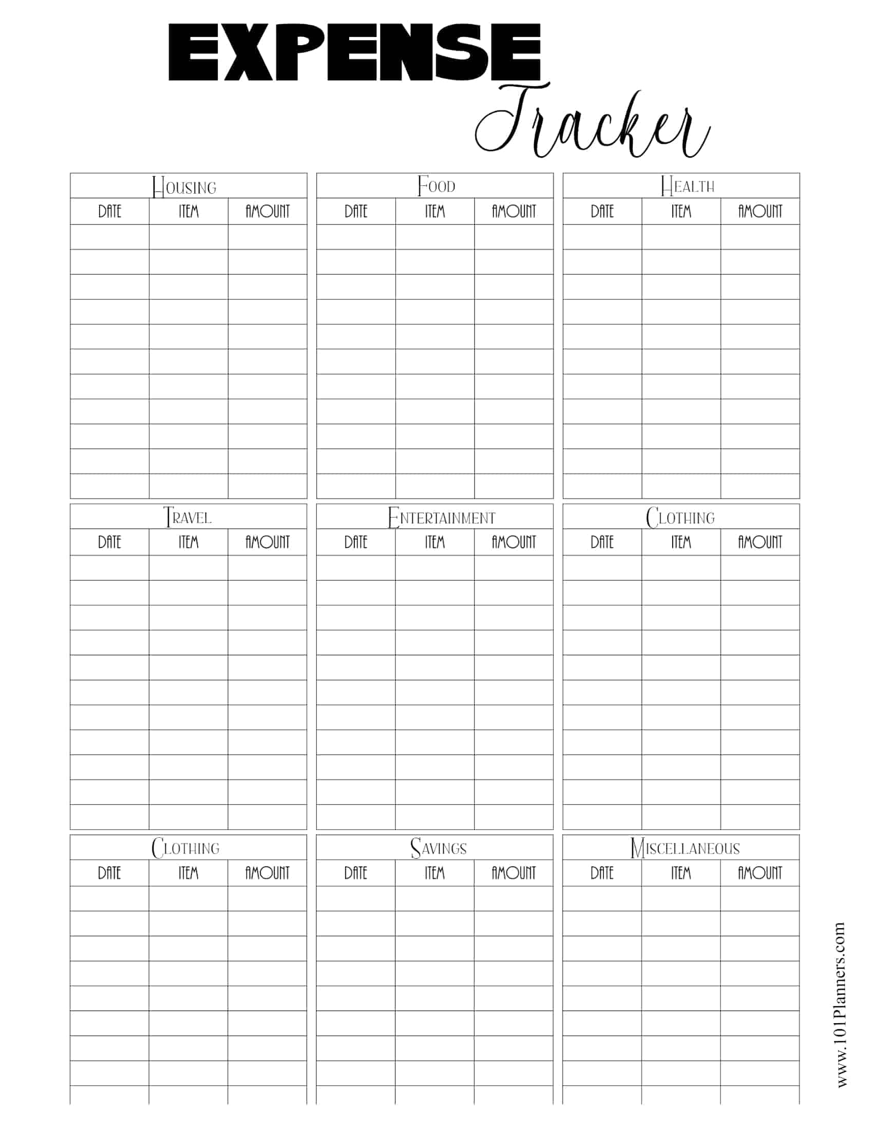 Expense Tracker Printable Pdf