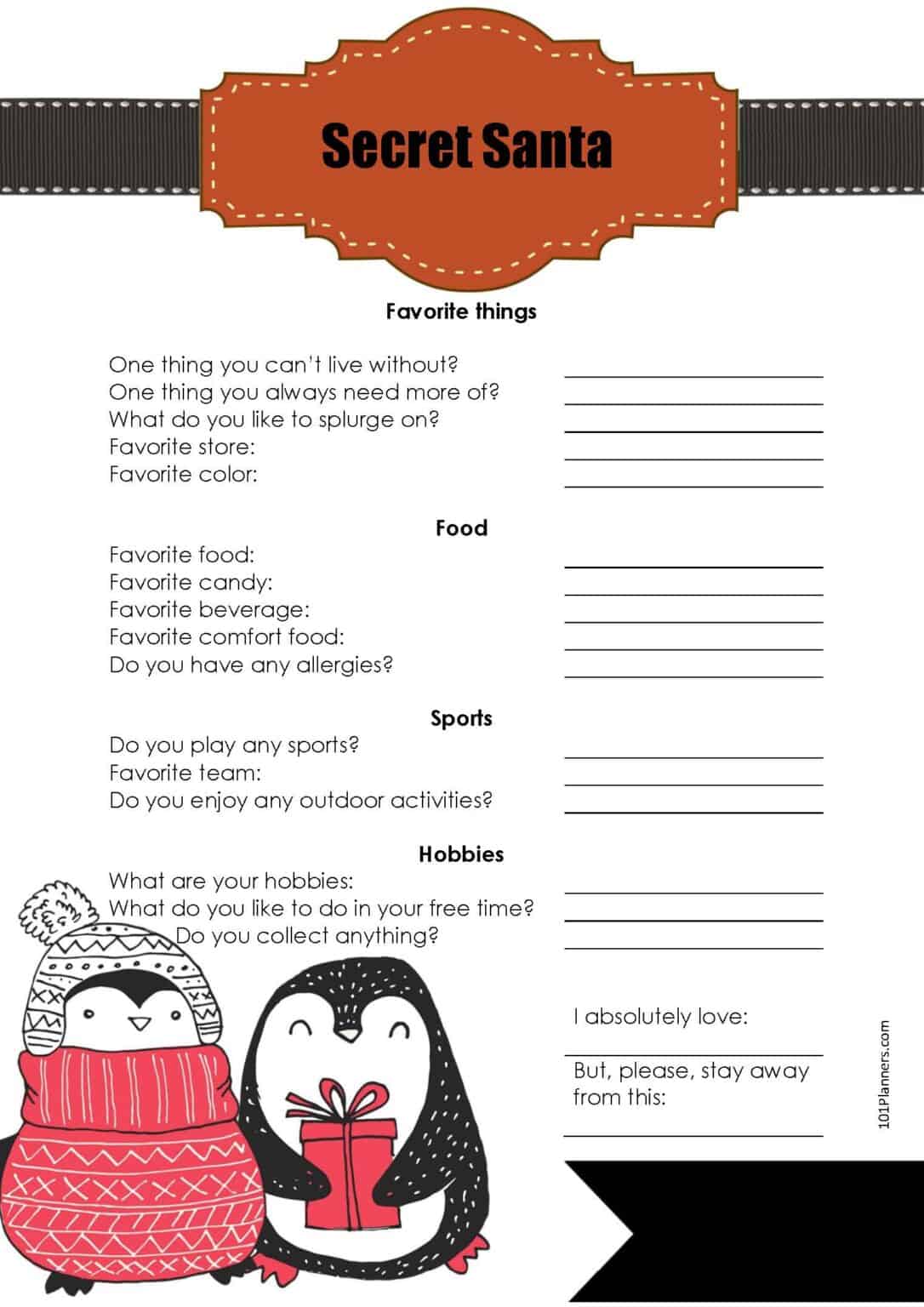 Secret Santa Template Printable