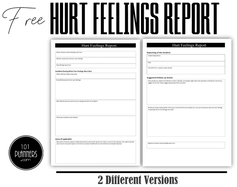 Free Printable And Editable Hurt Feelings Report