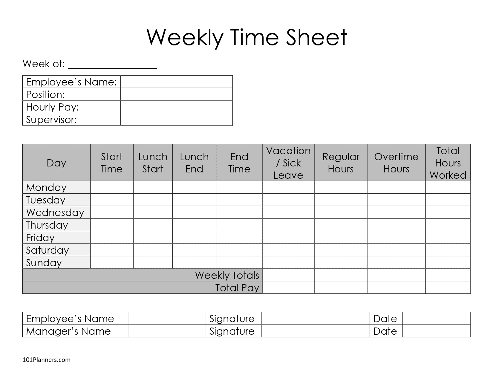 Free Timesheet Template Printables Word Excel Editable Pdf Or Image