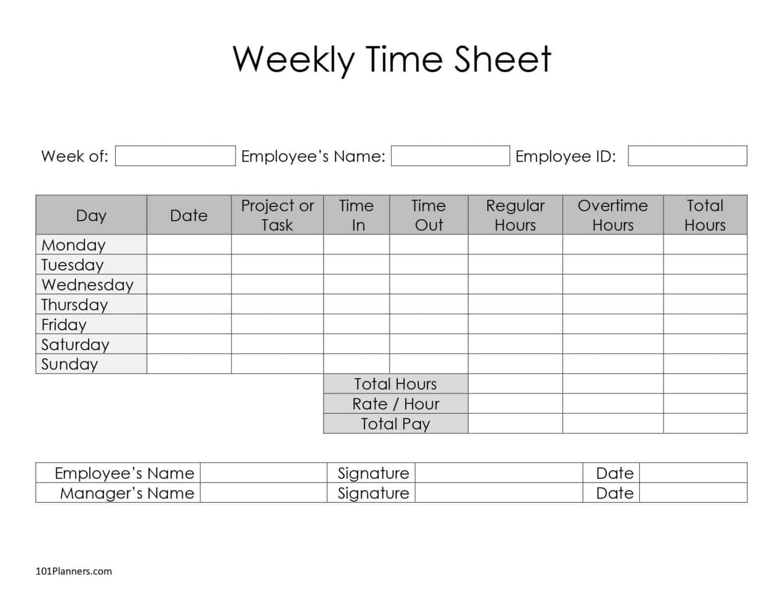 Printable Employee Timesheet With Signature