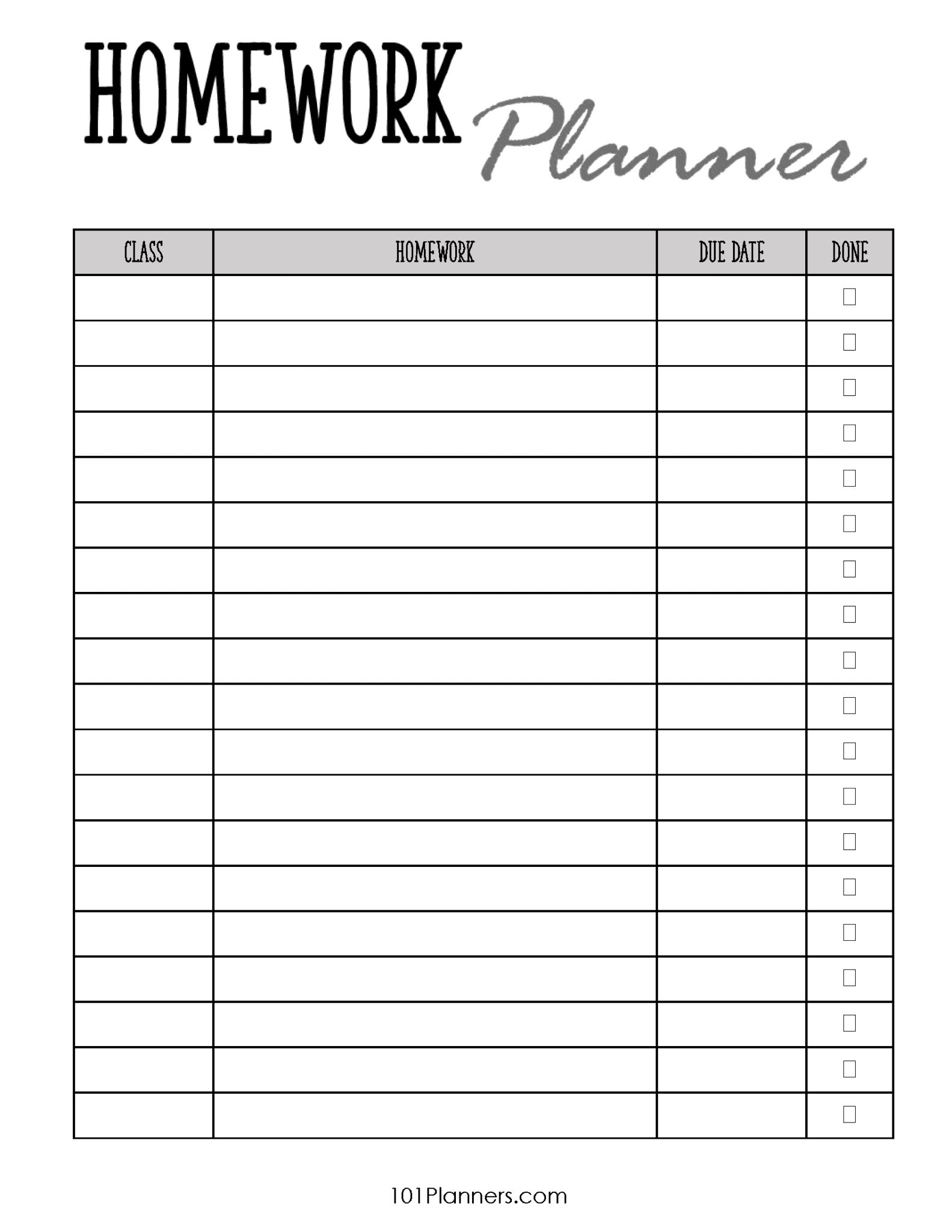 Free Printable Homework Planner Template Pdf Word Excel Or