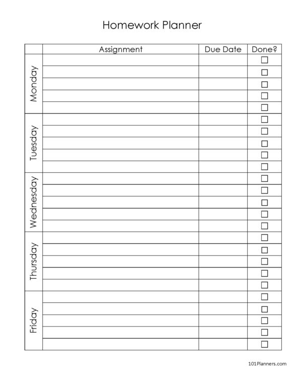 Free Homework Planner Printable Printable And Enjoyable Learning