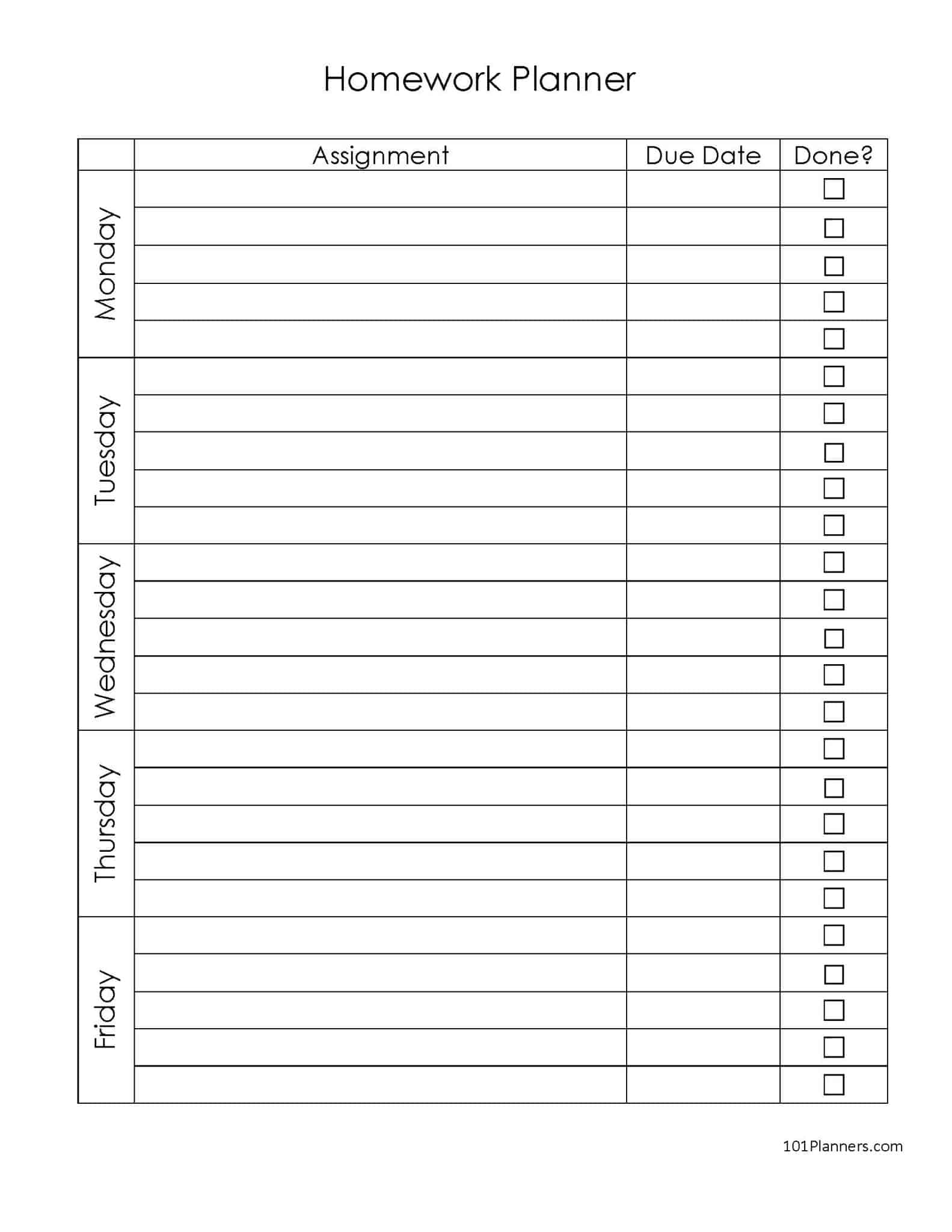 Free Printable Homework Planner Template Pdf Word Excel Or