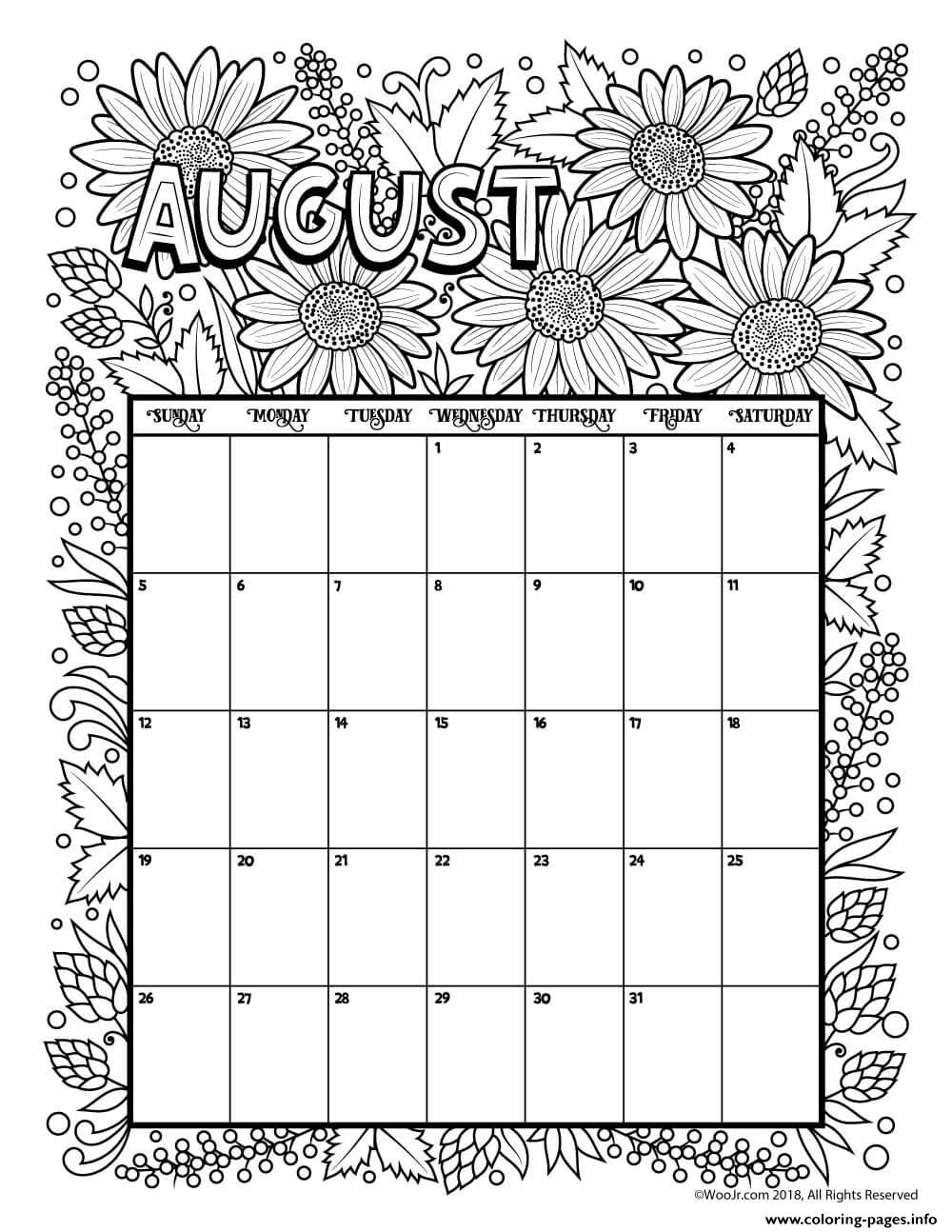 Aug Printable Calendar