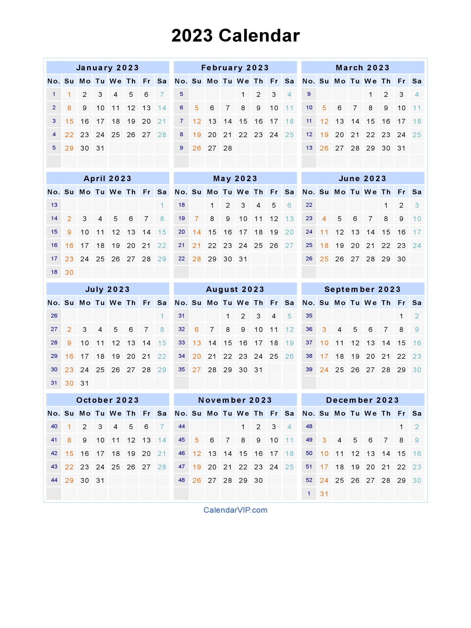 Printable Calendars 2023