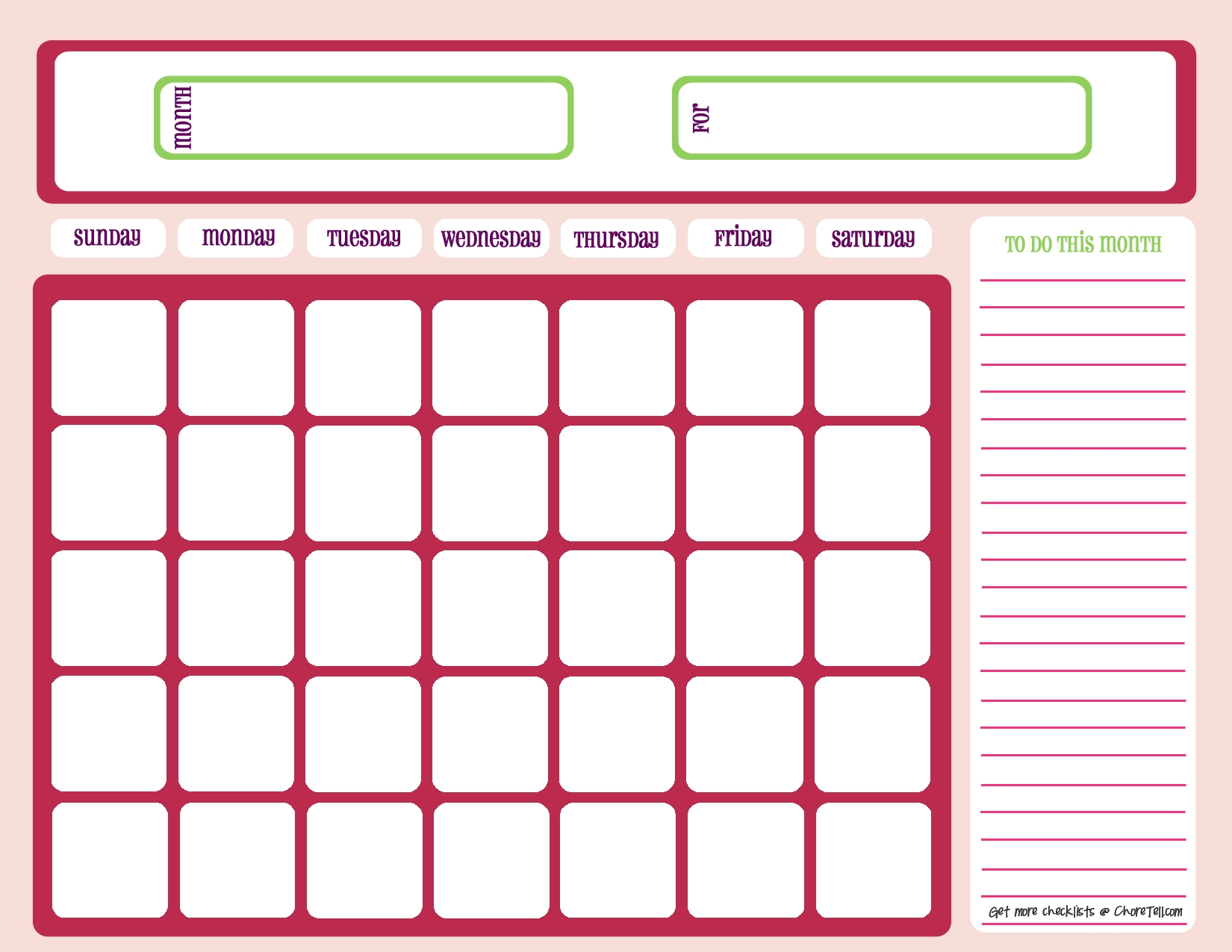 Free Printable Month Calendars Printable Word Searches