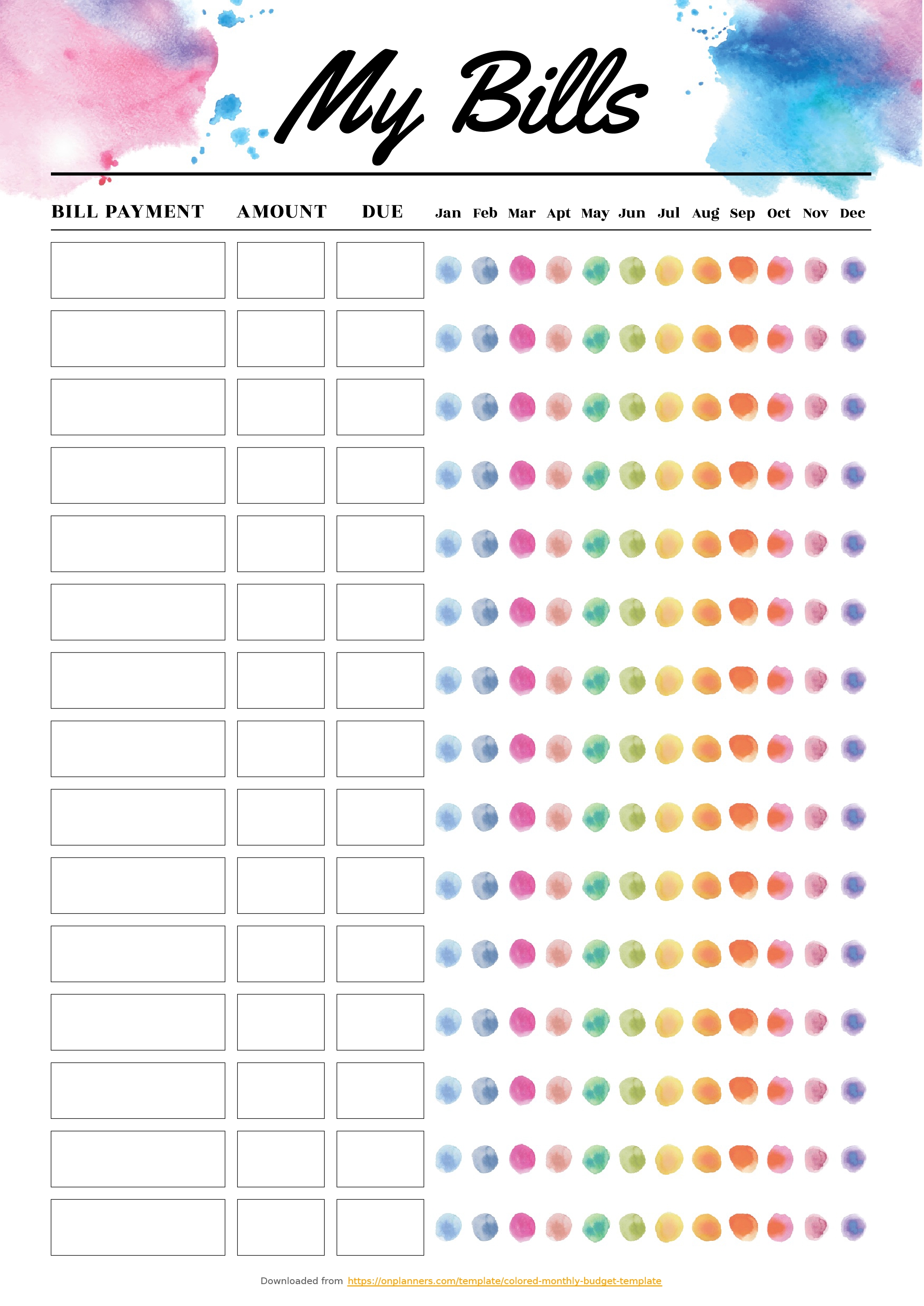 Free Monthly Bill Tracker Template