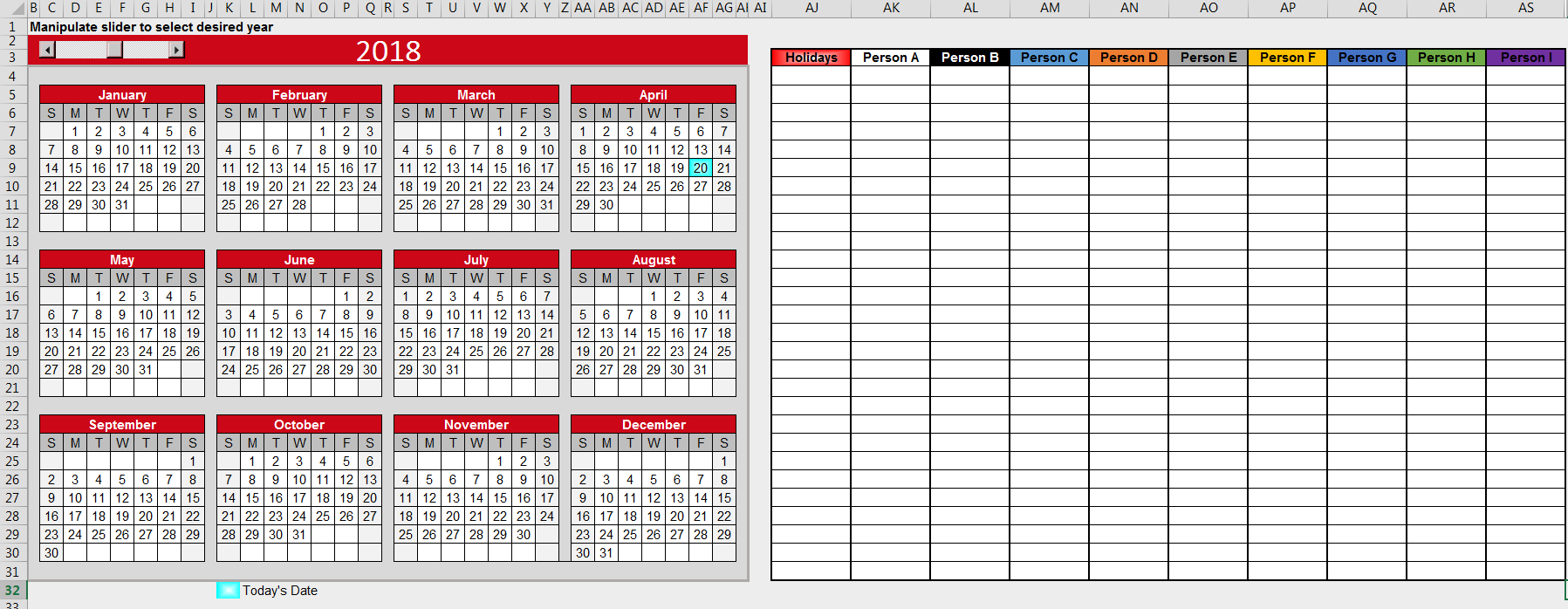 Year Calendar Excel Template Printable Calendar Collection