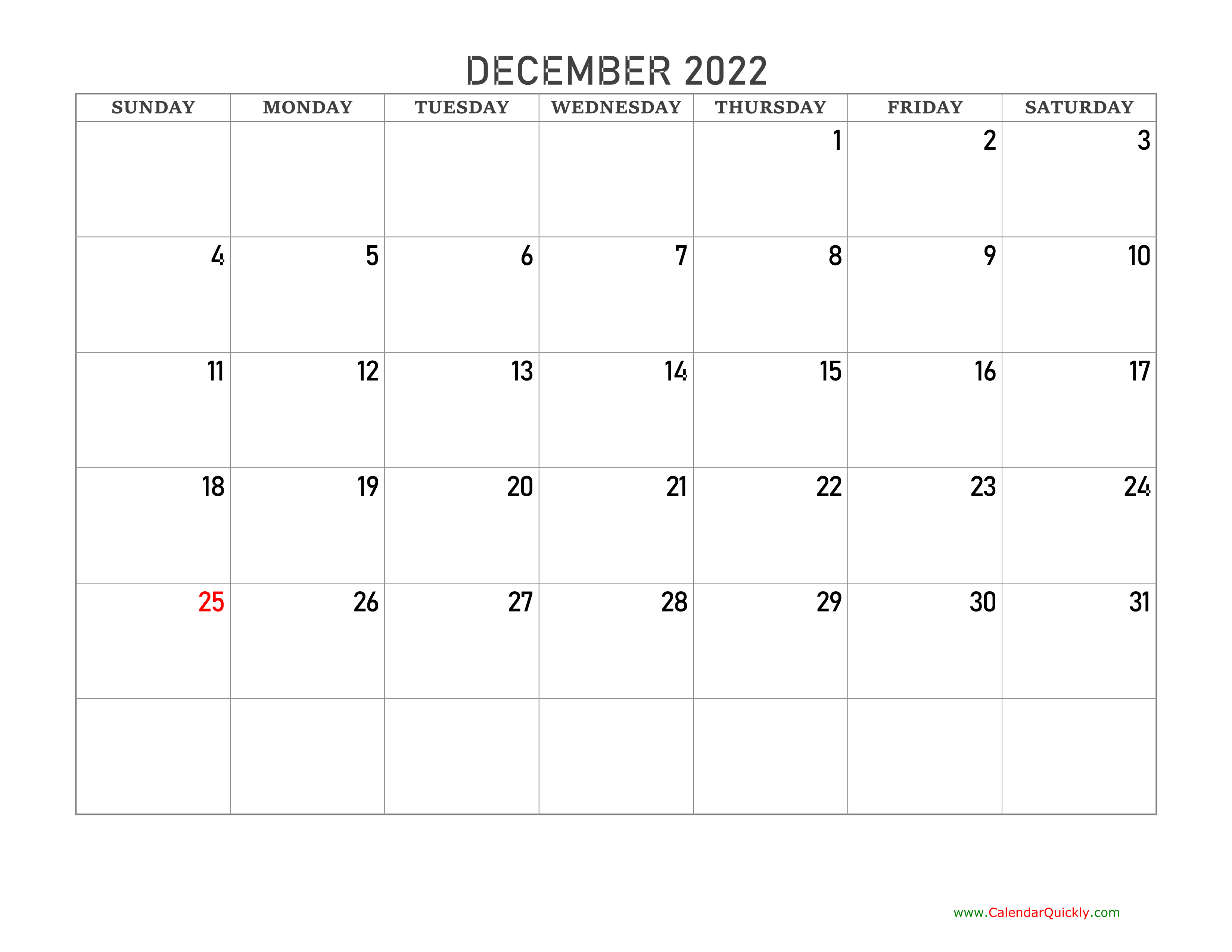 Blank Dec 2022 Calendar