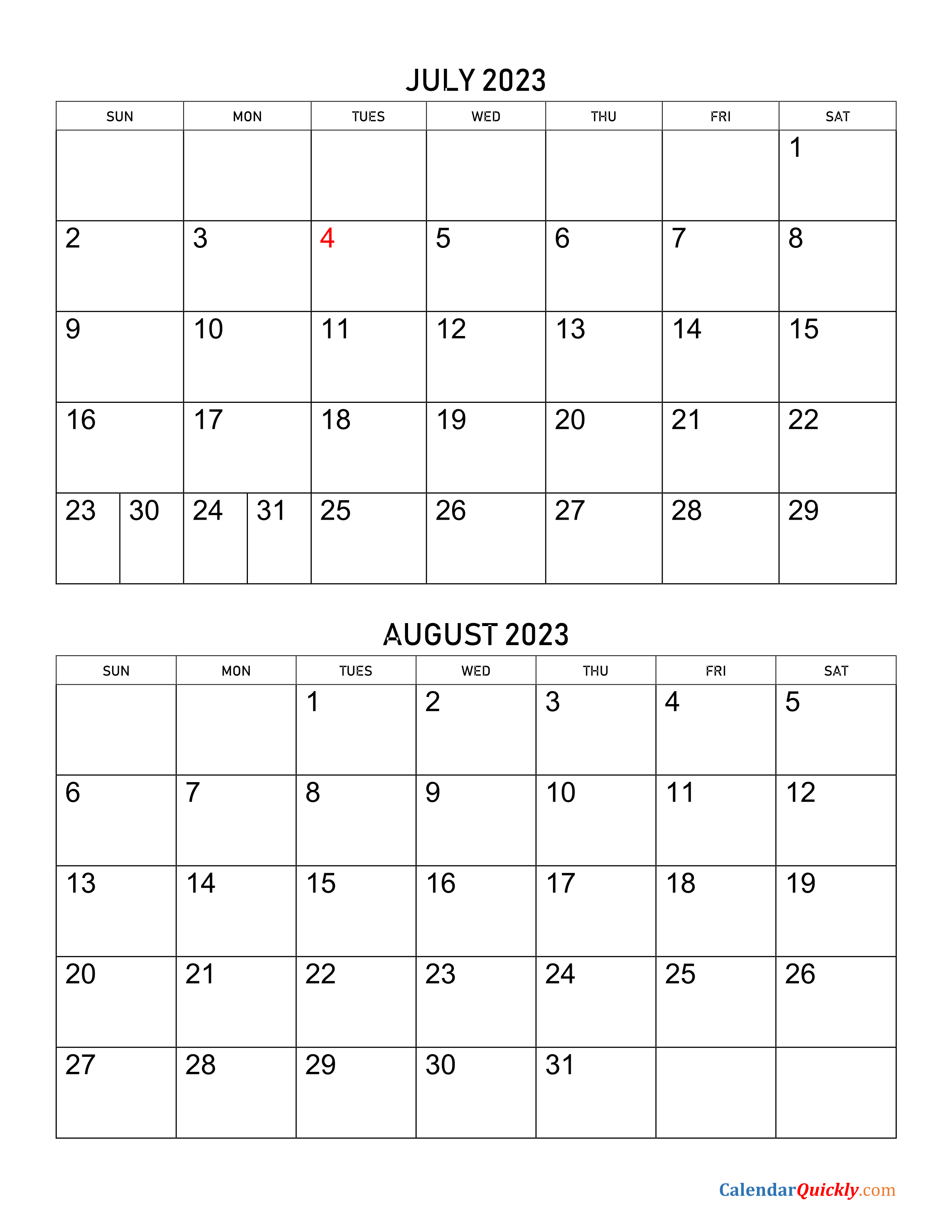 2023 July August Calendar Printable Calendars At A Glance