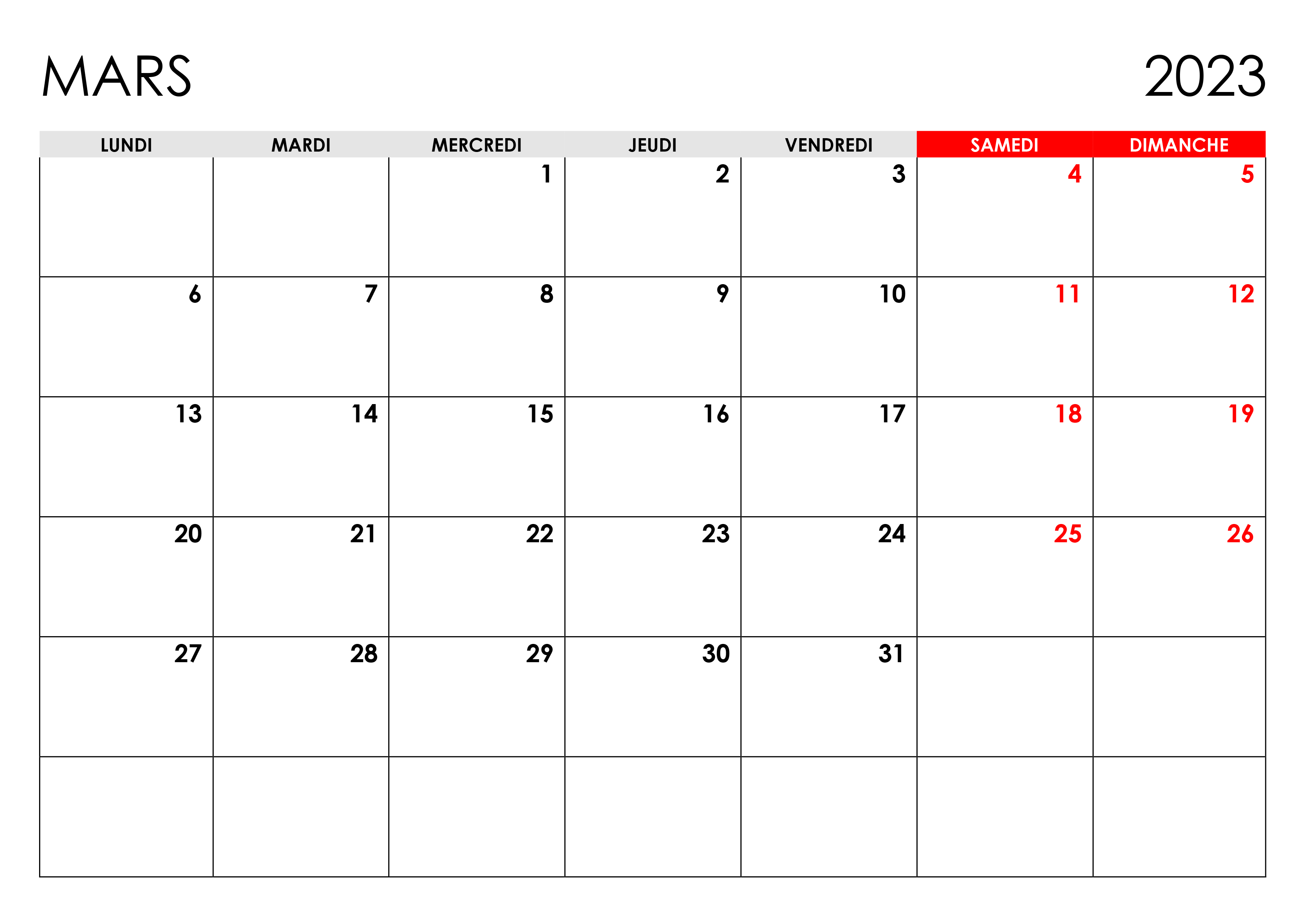 Mars 2023 Calendar Printable Word Searches