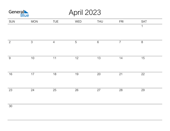 April 2023 Calendar Word Template