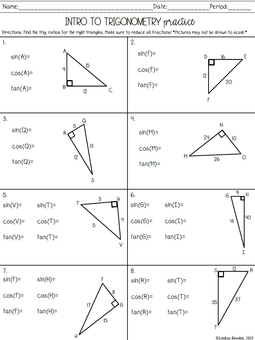 Trig Ratios Practice Worksheet