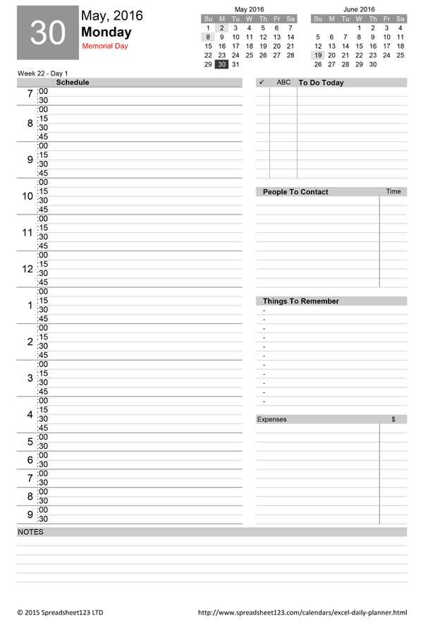 Daily Planner Excel Template This Template Includes A Taskprintable