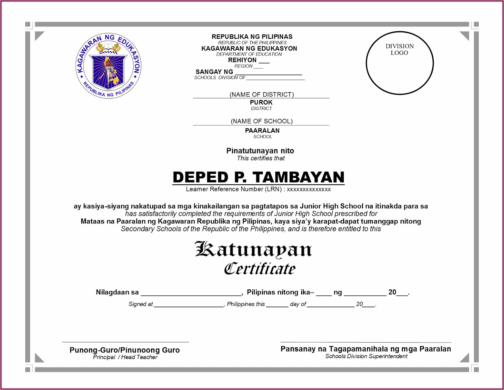 Diploma Certificate Template Deped Template 2 Resume Examples